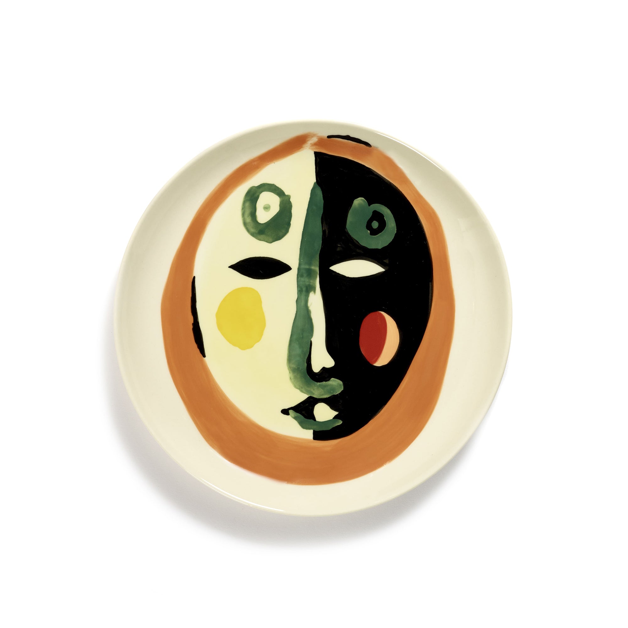 White Plate with Face Motif - M | Ottolenghi