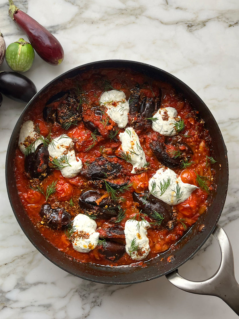 Baby aubergines in tomato sauce with anchovy | Ottolenghi Recipes