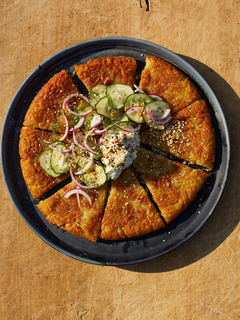 Rosti with cream cheese and dill pickle | Ottolenghi Recipes